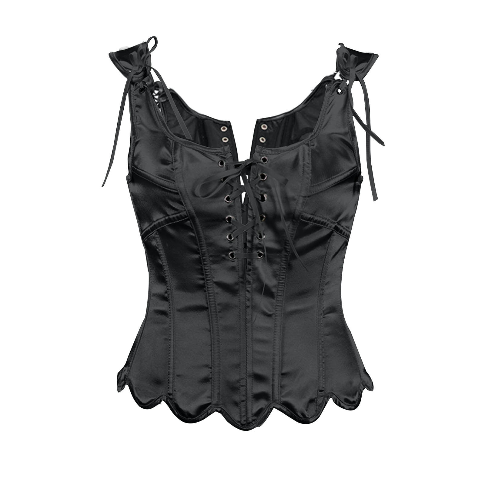 Oplxuo Women's Renaissance Vintage Corset Bustier Chic Wave Hem Lace Up ...