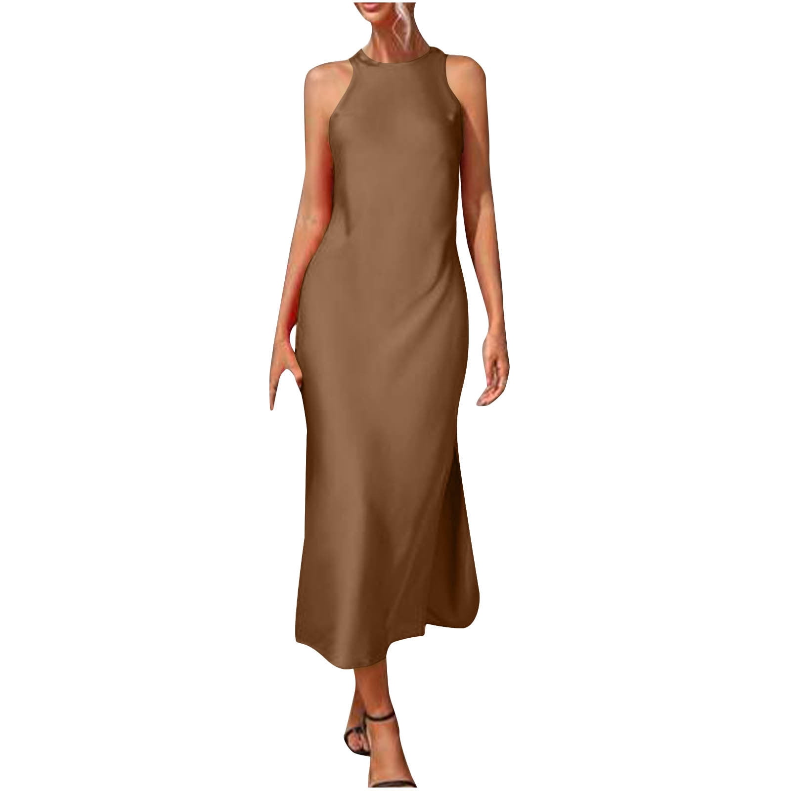 Oplxuo Women's Satin Silky Formal Evening Prom Dress Elegant High Neck ...