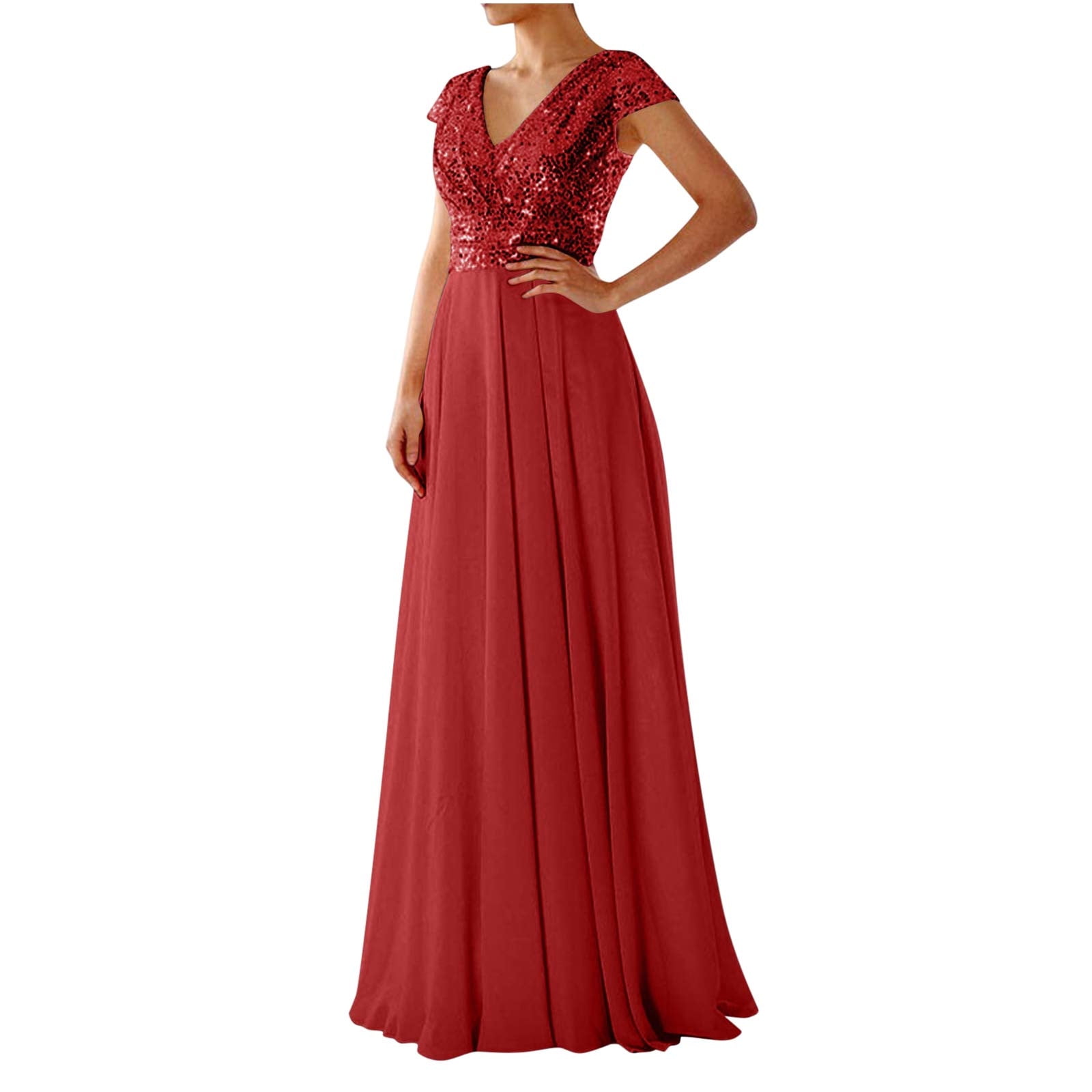 Oplxuo Women's Sequins Patchwork Tulle Maxi Dress, Cap Sleeve Elegant ...