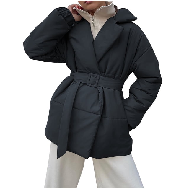 Oplxuo Women's Winter Quilted Down Coat with Belt, Oversized Wrap ...