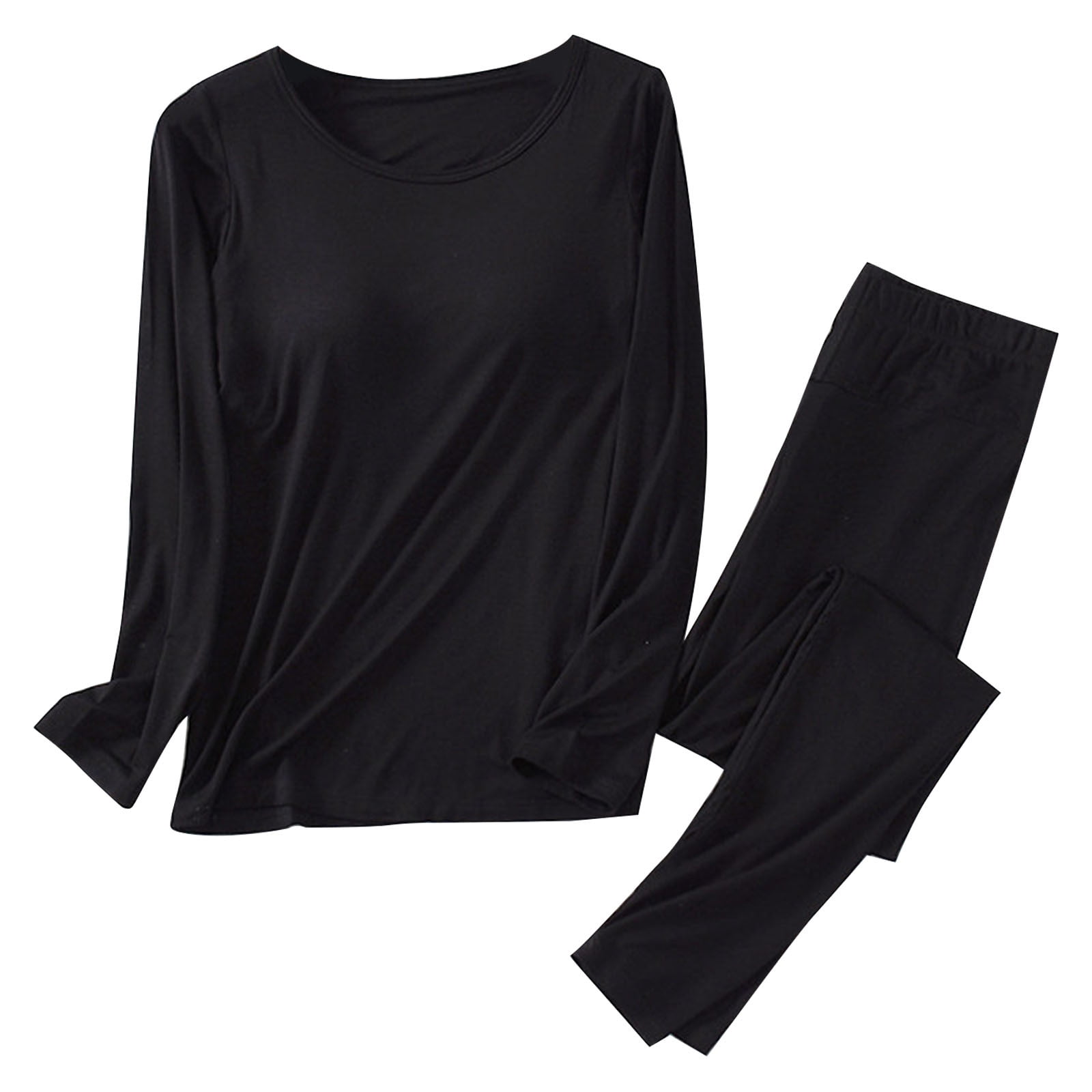 Oplxuo Womens Fall Winter Built in Self Bra Pajama Sets Long Sleeve ...