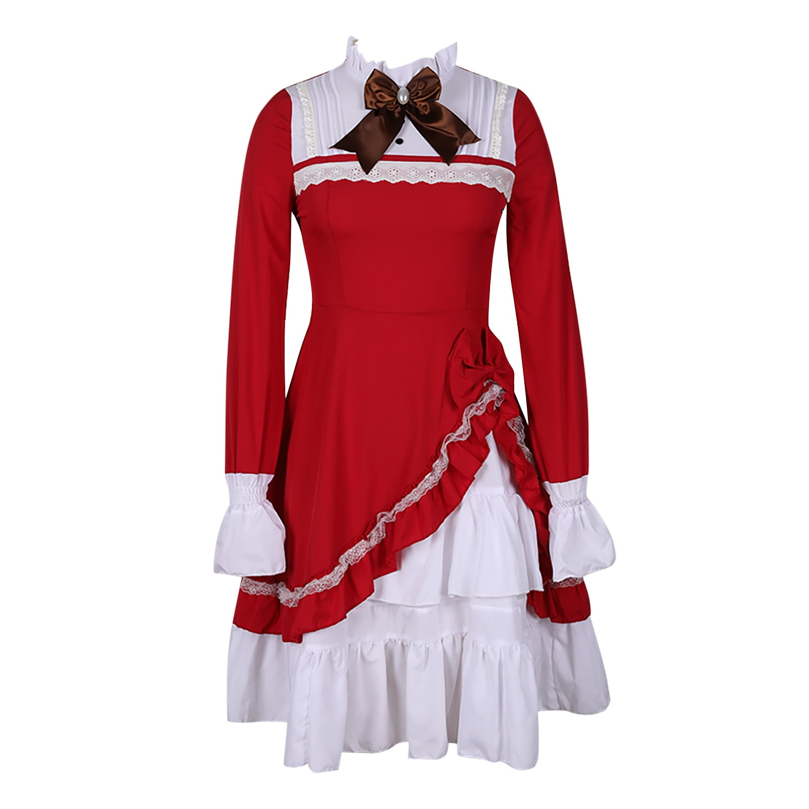 Oplxuo Womens Sweet Lolita Dress Ruffles Layered Hem Cute Lace Bow High ...