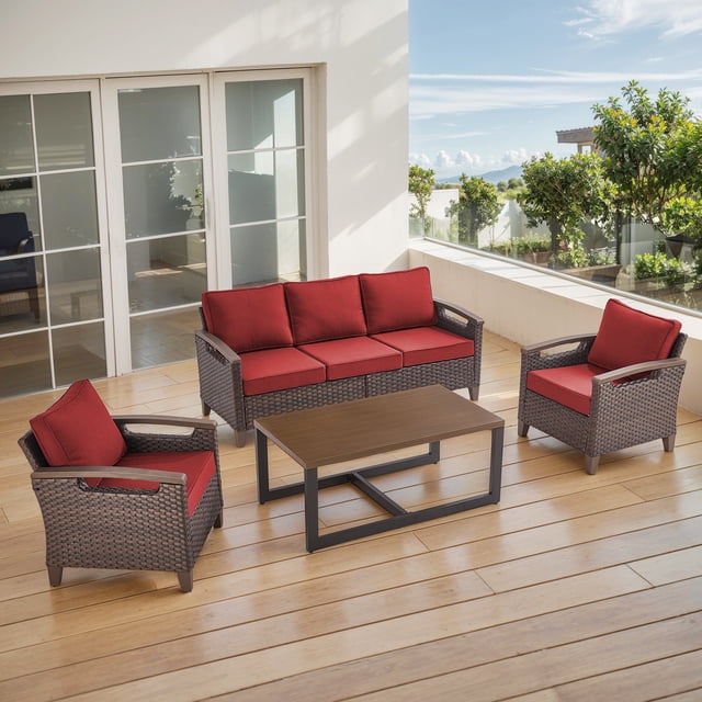 Opohoro 4-Piece Outdoor Conversation Set with Deep Seet Patio Sofa ...