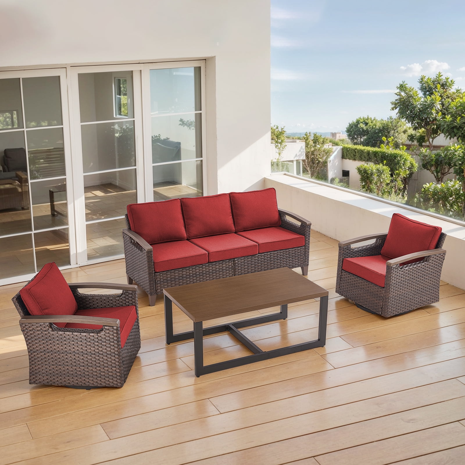 Opohoro 4-Piece Outdoor Conversation Set with Deep Seet Patio Sofa ...