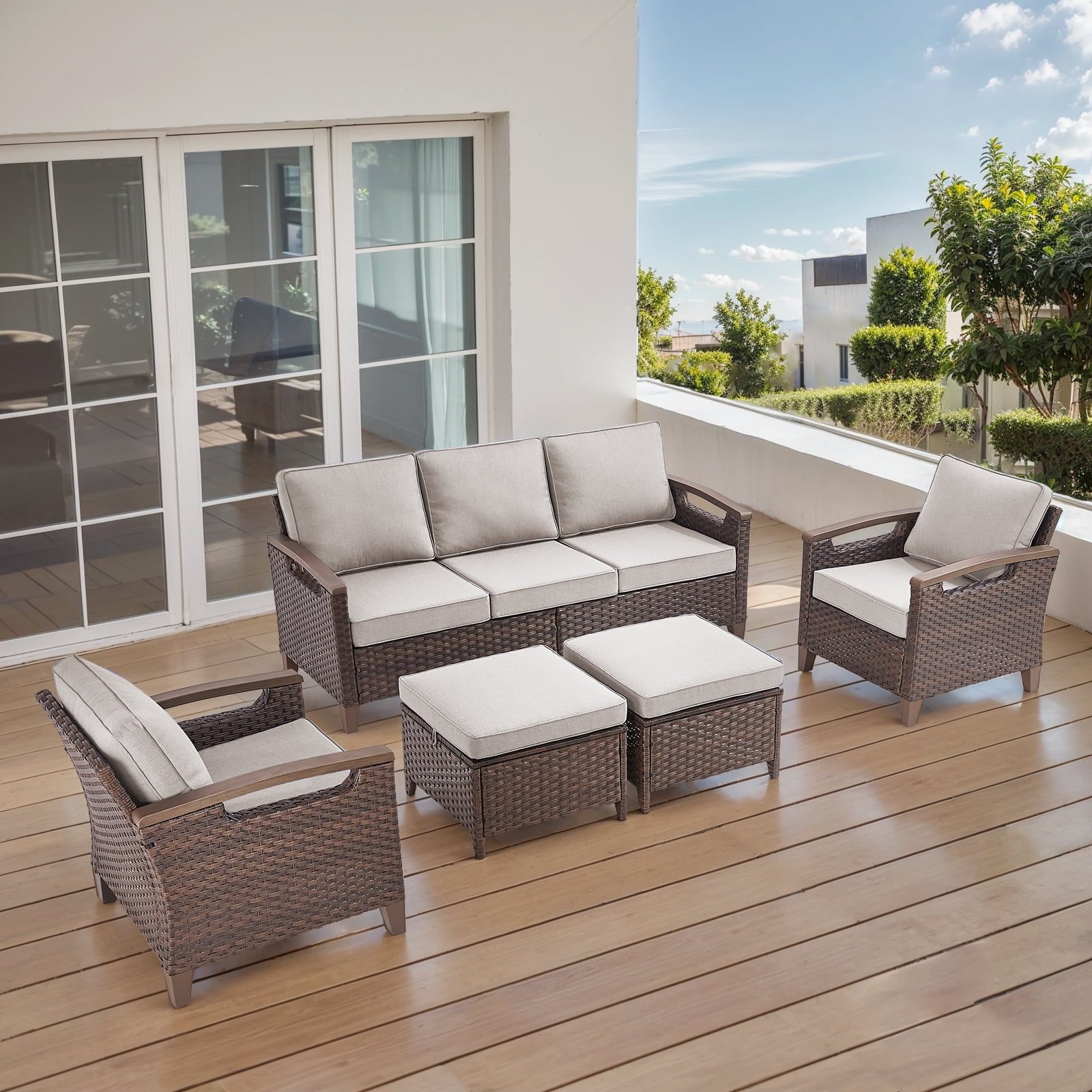 Opohoro 5-Piece Outdoor Conversation Set with Deep Seet Patio Sofa ...