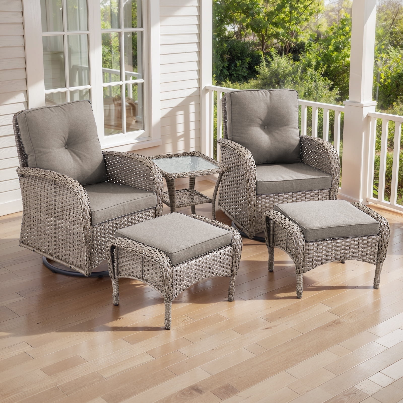 Opohoro 5-Piece Outdoor Conversation Set with Swivel Rocking Chairs ...