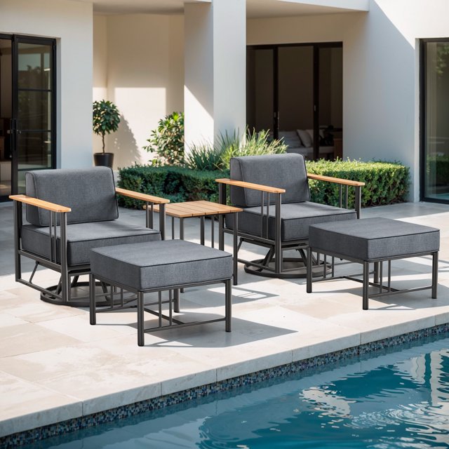 Opohoro 5-Pieces Outdoor Conversation Set with Swivel Rocker Chairs ...