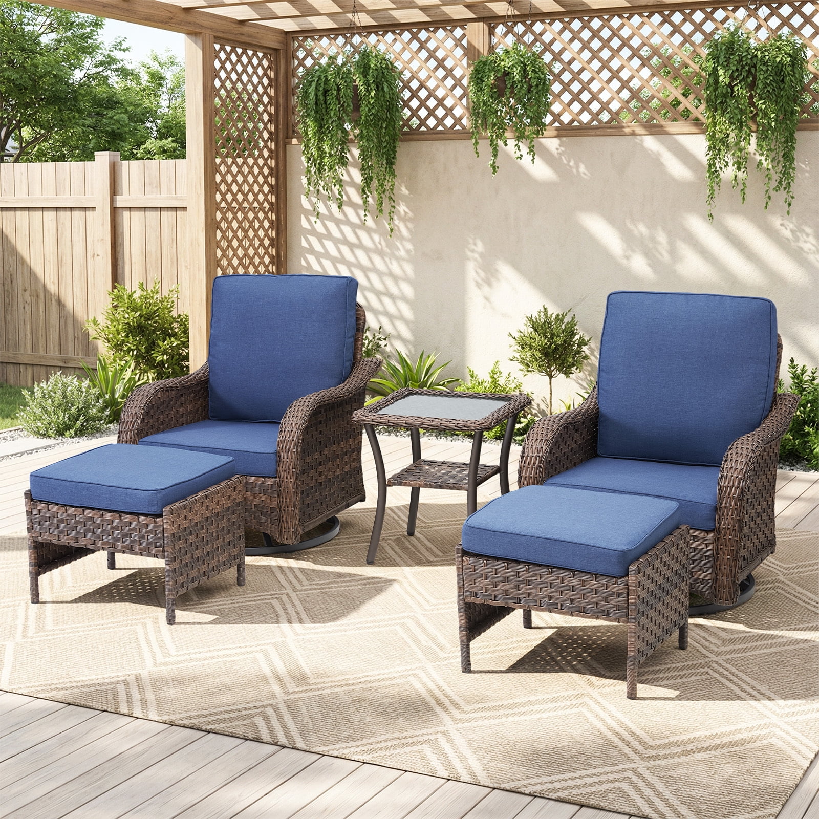 Opohoro 5 Pieces Outdoor Patio Conversation Set with Swivel Rockers ...