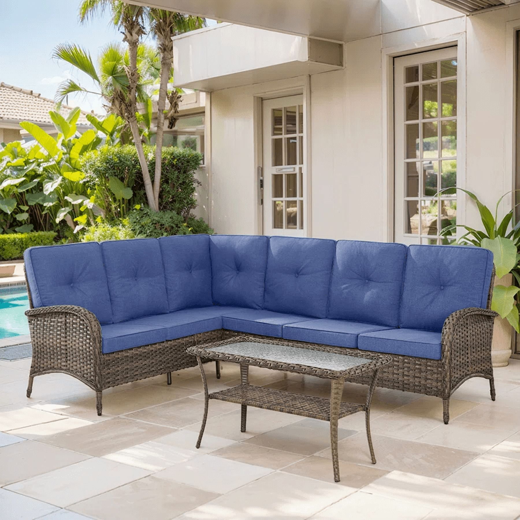 Opohoro 6-Person Outdoor Wicker Patio Sectional Dining Set with Coffee ...