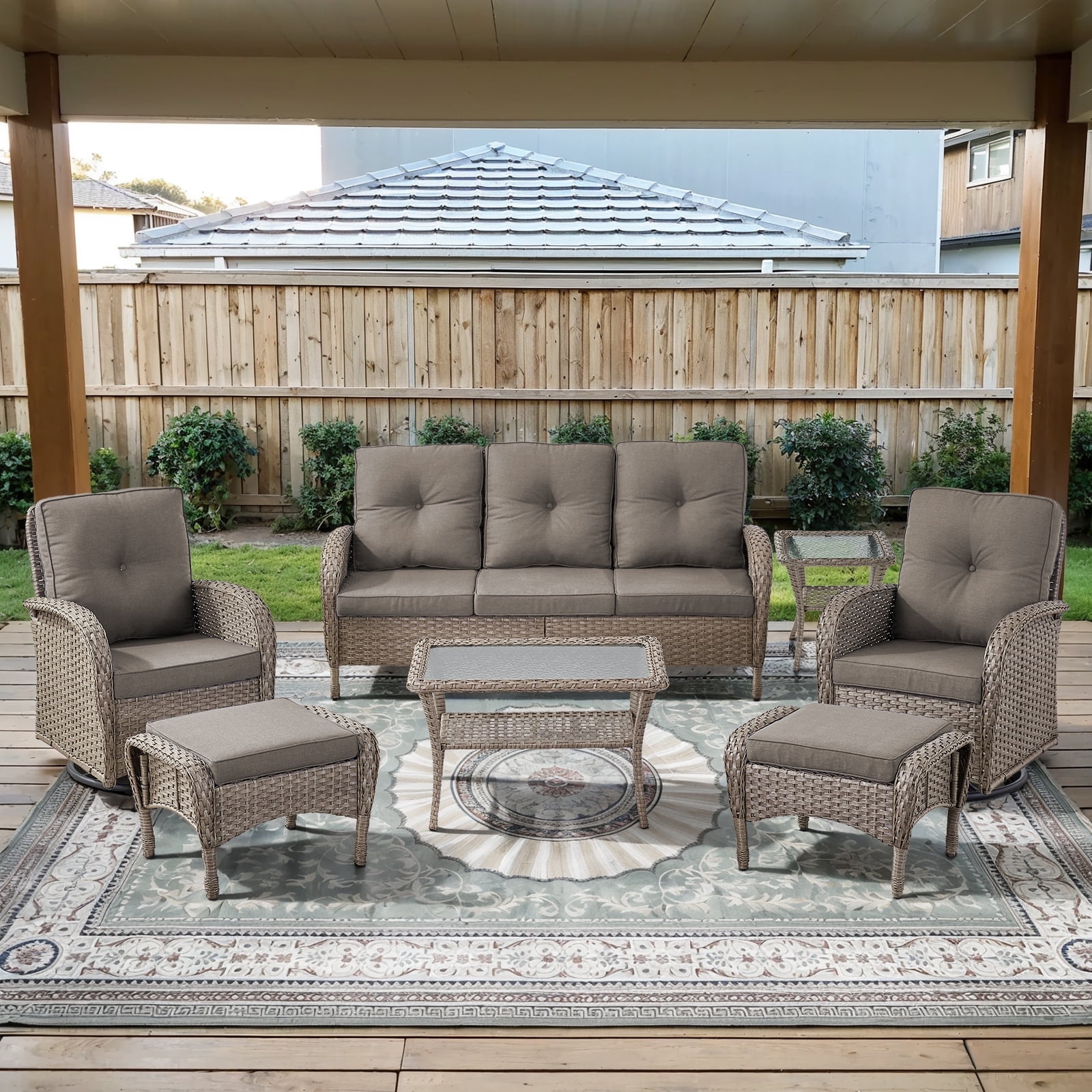 Opohoro 7-Piece Outdoor Conversation Set with Swivel Rocking Chairs ...
