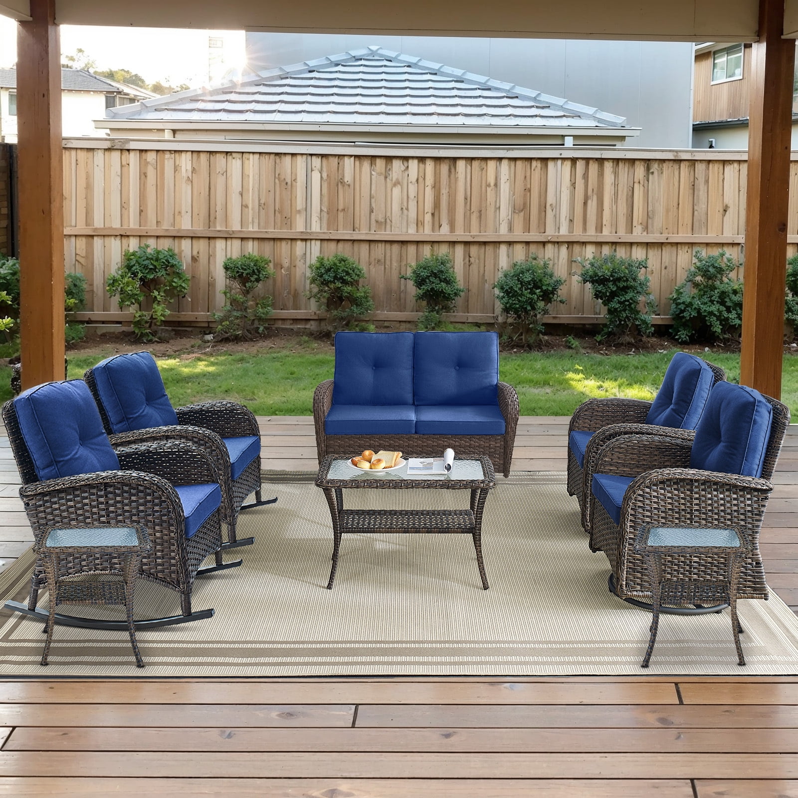 Opohoro 8-Piece Outdoor Conversation Set with Swivel Rocking Chairs ...