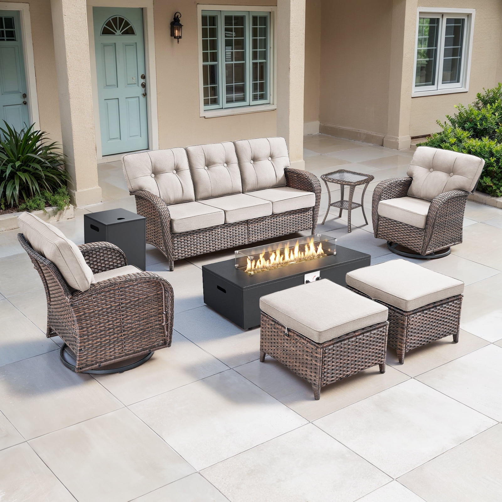 Opohoro 8-Piece Outdoor Patio Conversation Sofa Set with T Shape ...