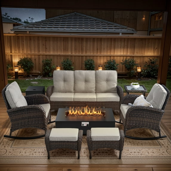 Opohoro 8-Piece Outdoor Patio Fire Pit Set with Sofa and Flat Arm, 43 ...