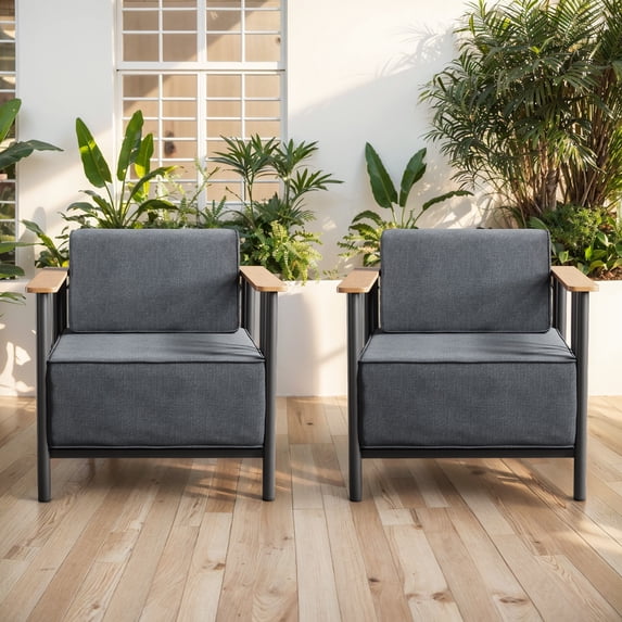 Opohoro Outdoor Lounge Chairs Set of 2, With 10" Cushions And Powder ...