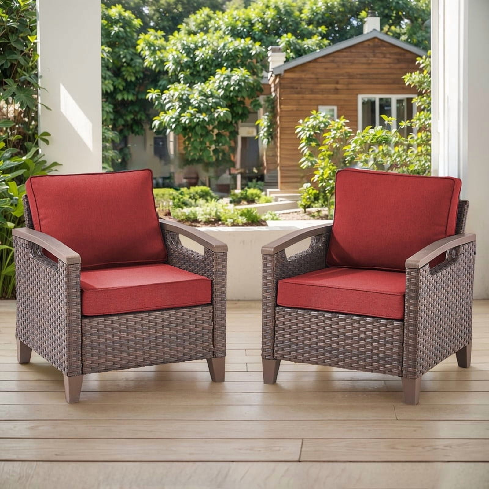 Opohoro Outdoor Wicker Patio Lounge Chairs Set of 2, with Cushions for ...