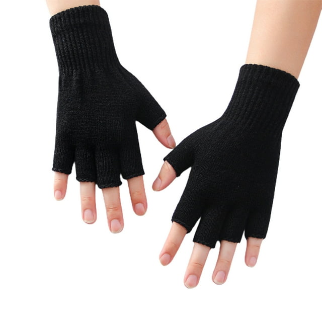 Opolski 1 Pair Half Finger Gloves Warm Stretchable Acrylic Fiber ...