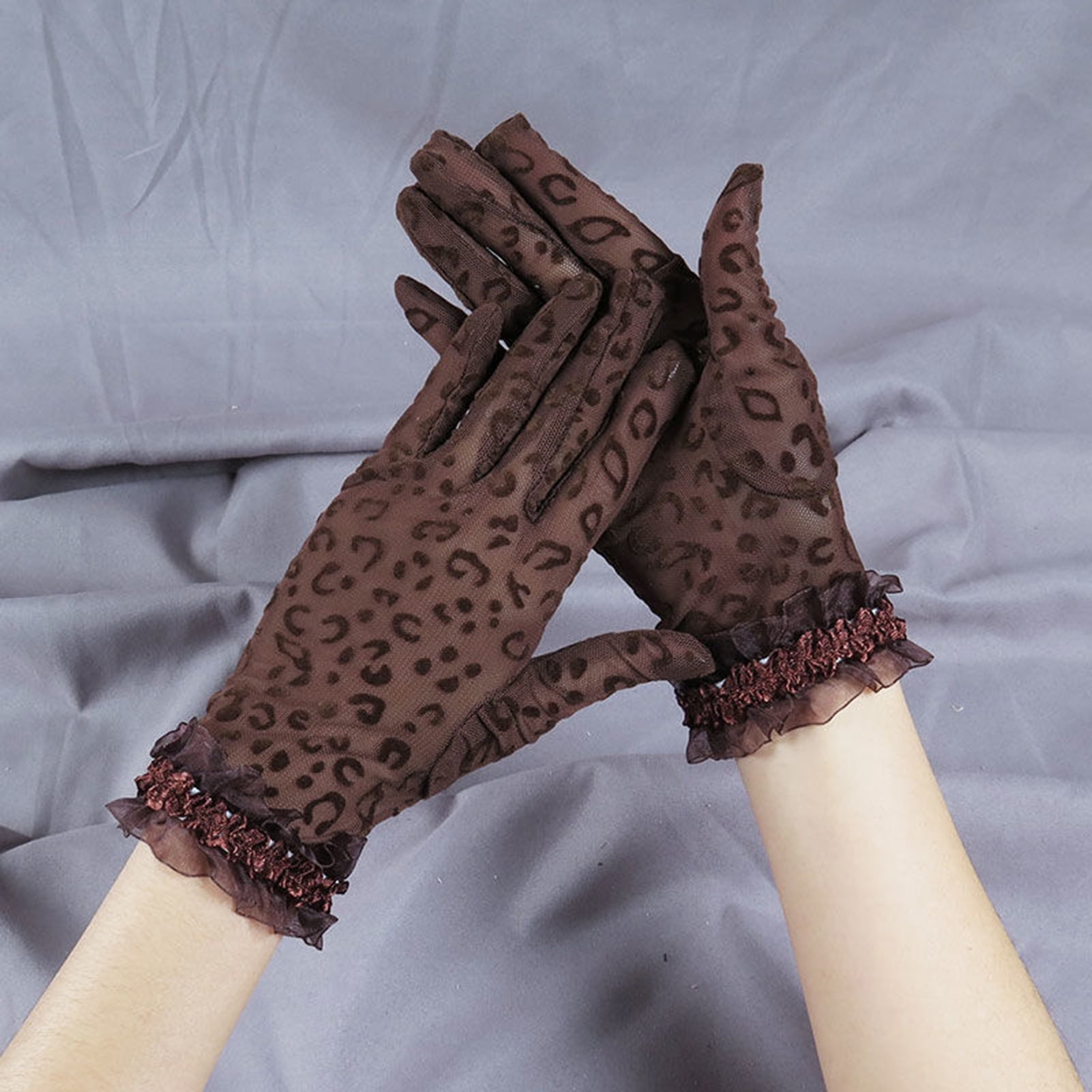 Opolski 1 Pair Wedding Gloves See-through Thin Lace Leopard Print ...