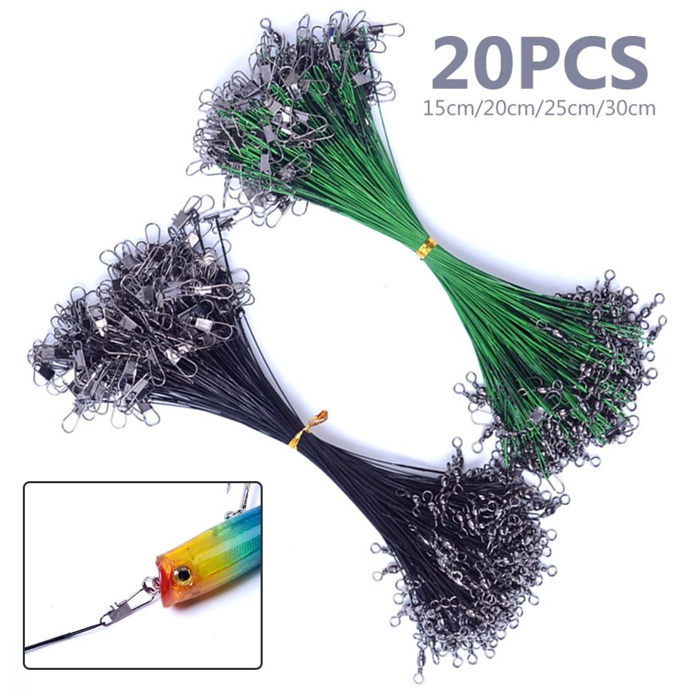 Opolski 20Pcs Anti-Bite Steel Wire Leader Swivel Fishing Line Tackle ...