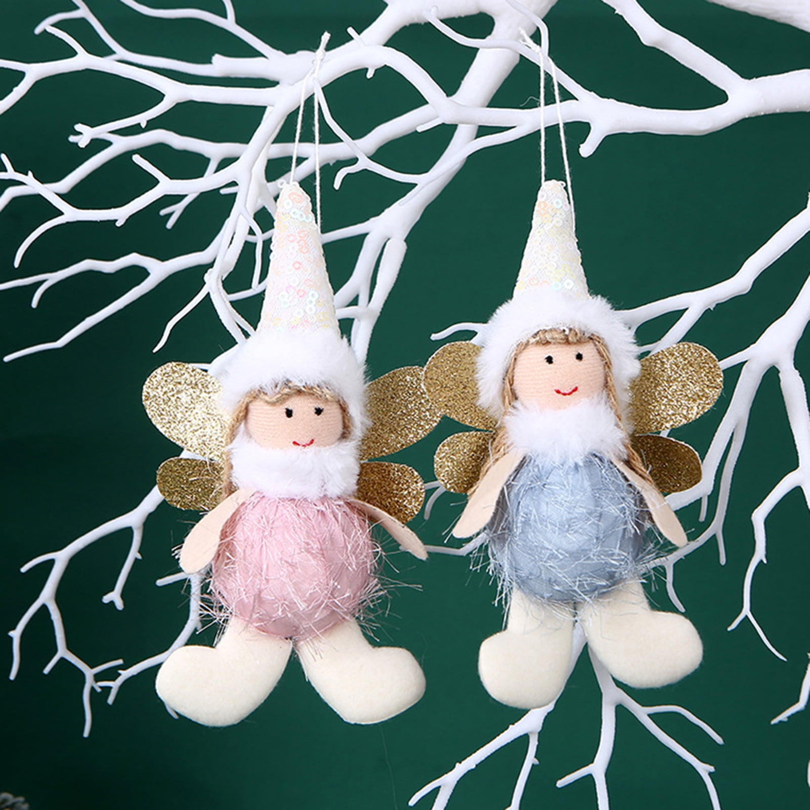 Opolski Christmas Angel Plush Doll Glitter Wing Plush Hat Golden Braid ...