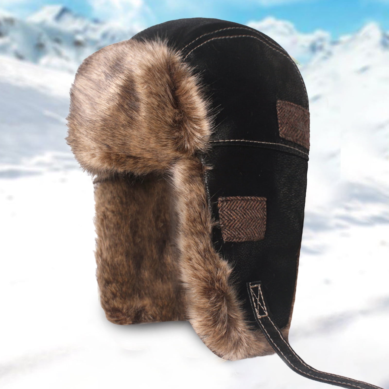 Opolski Earflap Hat Fuzzy Faux Fur Lining Adjustable Buckle Thickened ...