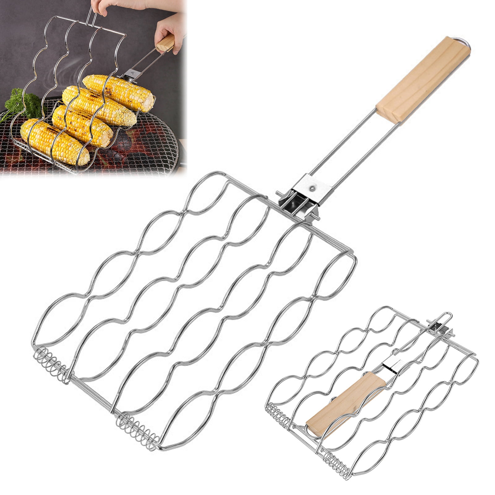 Opolski Galvanized Metal Corn Grilling Basket with Foldable Wooden ...