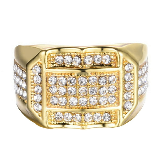 Opolski Men Finger Ring Fashion Rhinestone Inlaid Geometric Finger Ring ...