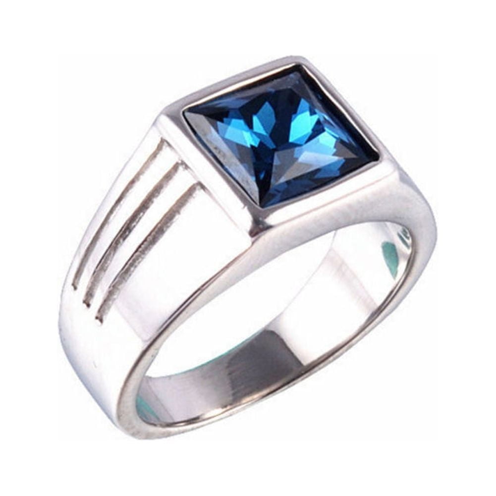 Opolski Men's Gorgeous Blue Square Rhinestone Wide Wedding Band Finger ...
