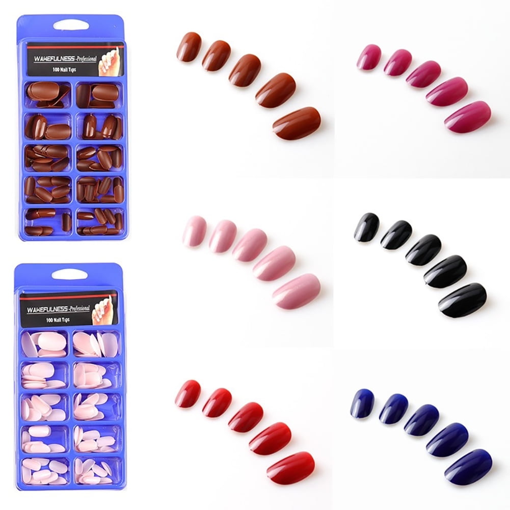 Opolski Pack Of 100 Nail Tips DIY Plastic Full Cover Fake Fingernail ...