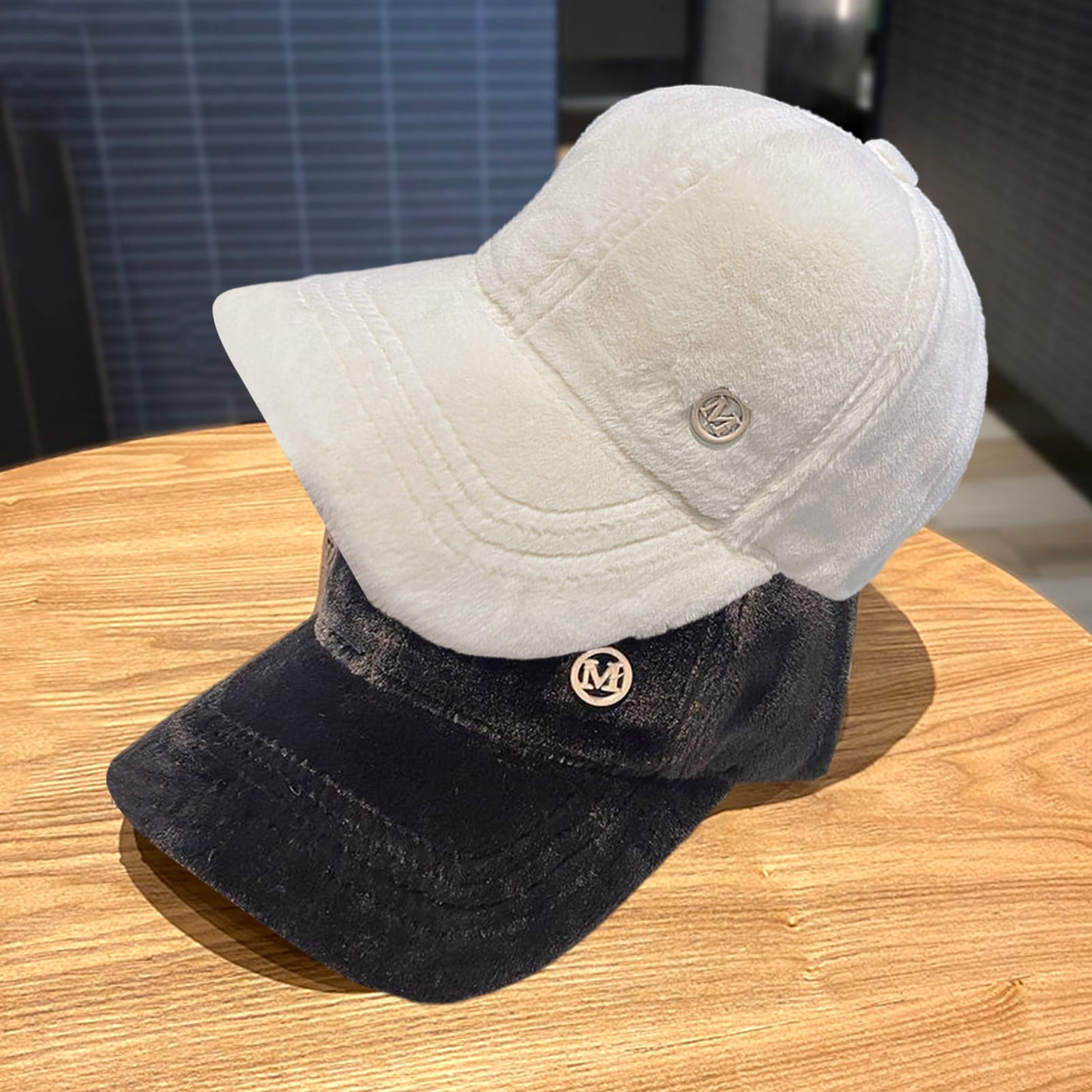 Opolski Peaked Cap Adjustable Fleece Solid Color Plush Long Brim Warm ...