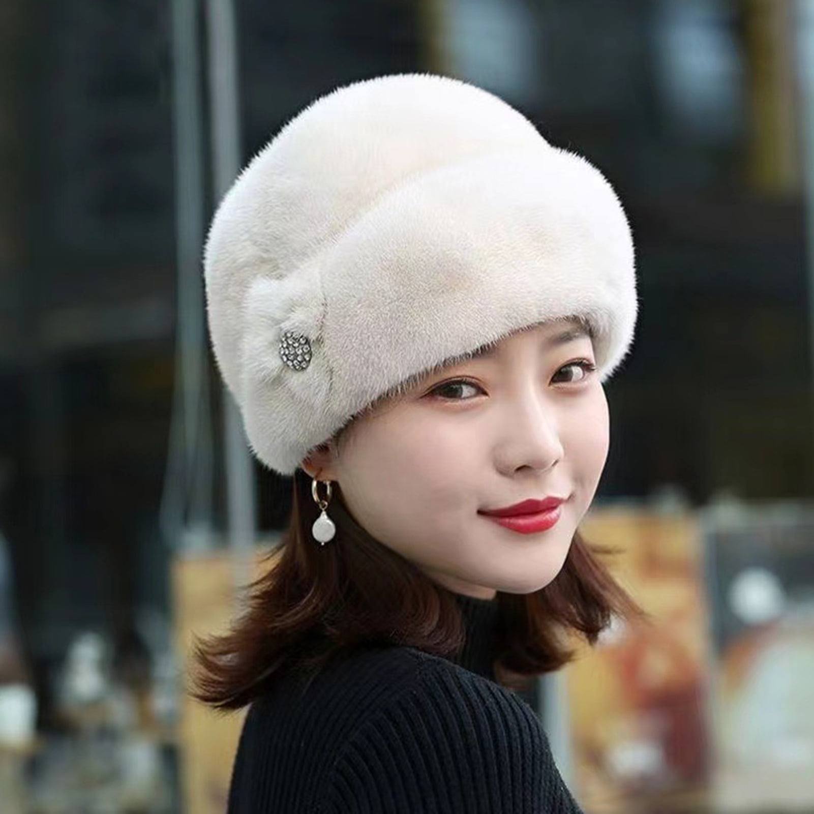 Opolski Winter Hat Russian Faux Rabbit Fur Flower Decor Thickened ...