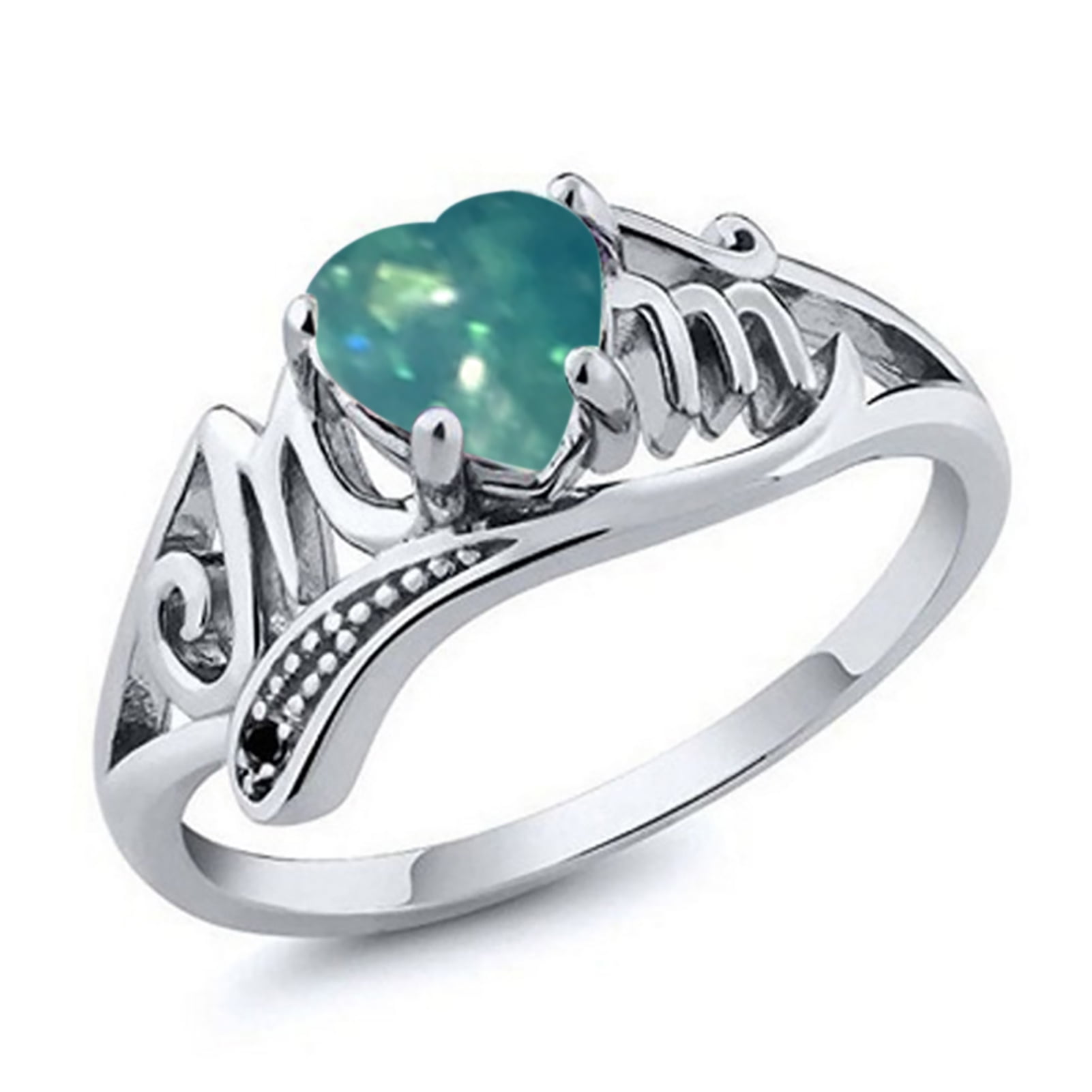 Opolski Women Finger Ring Letters Engraved Heart Shape Faux Opal Inlaid ...