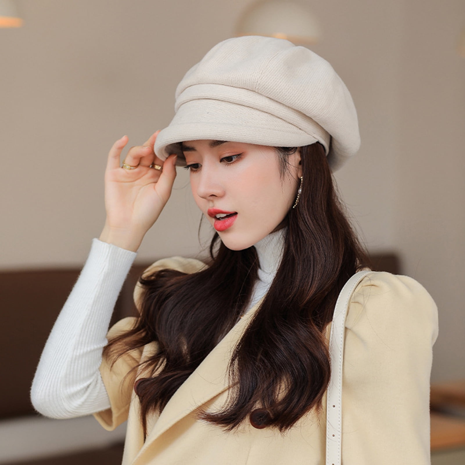 Opolski Women Octagonal Hat Vintage Short Brim Solid Color Washable ...