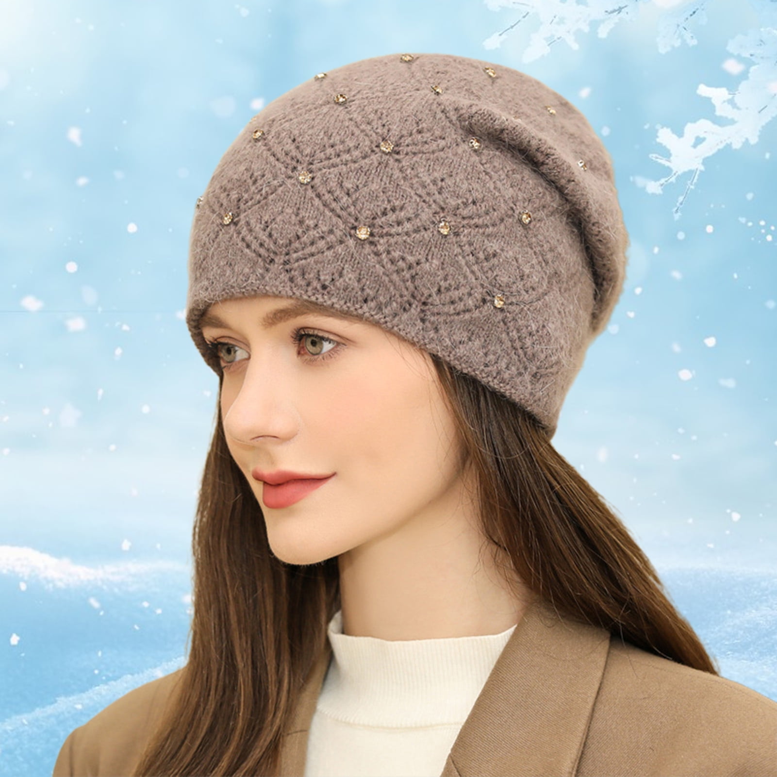 Opolski Women Winter Hat Slounchy Solid Color High Elasticity Ear ...