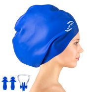 retro bubble crepe swim bathing cap with chin strap - black - Walmart.com