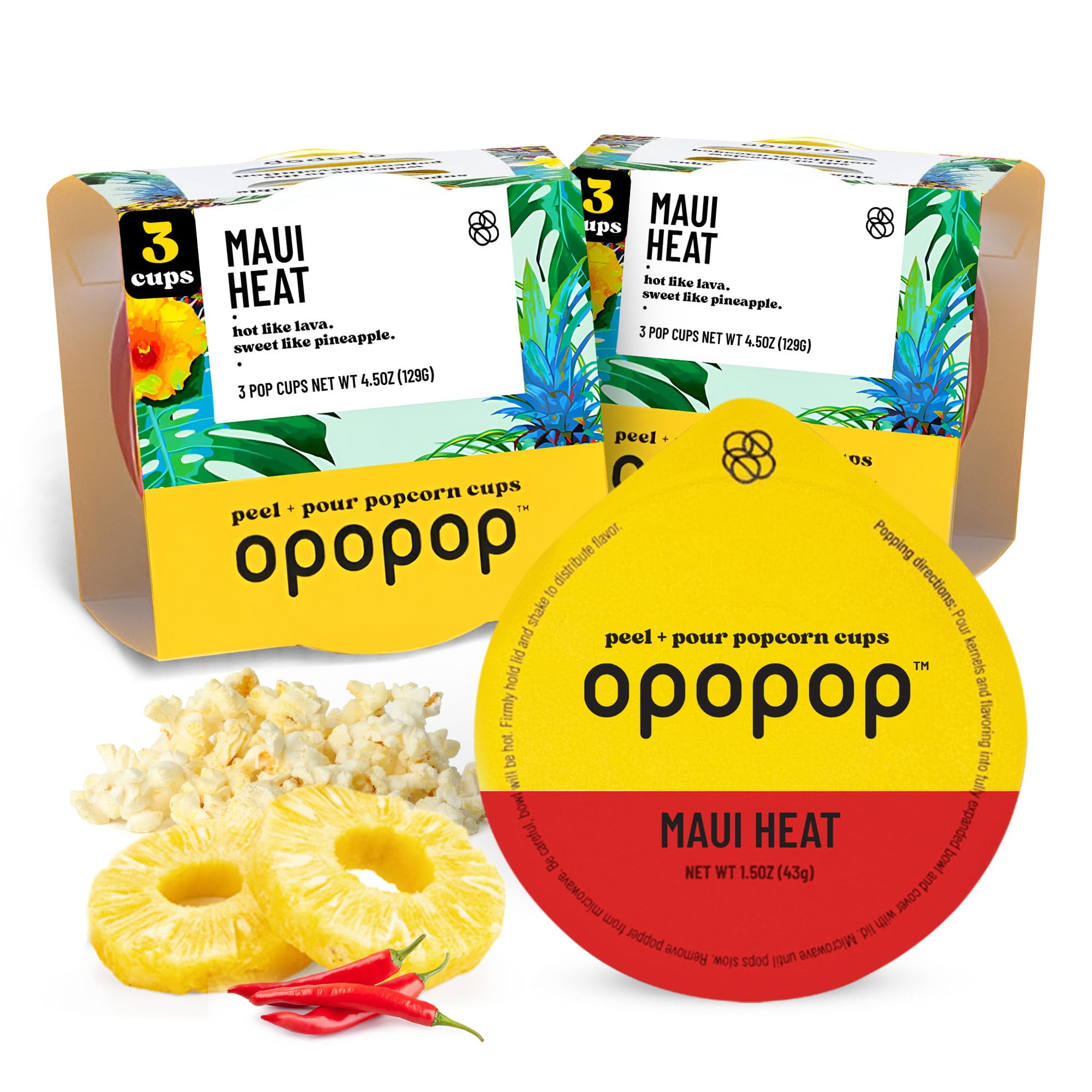 Opopop Microwave Popcorn - AIF9 Pop Cups Maui Heat 6-Pack, Non-GMO ...