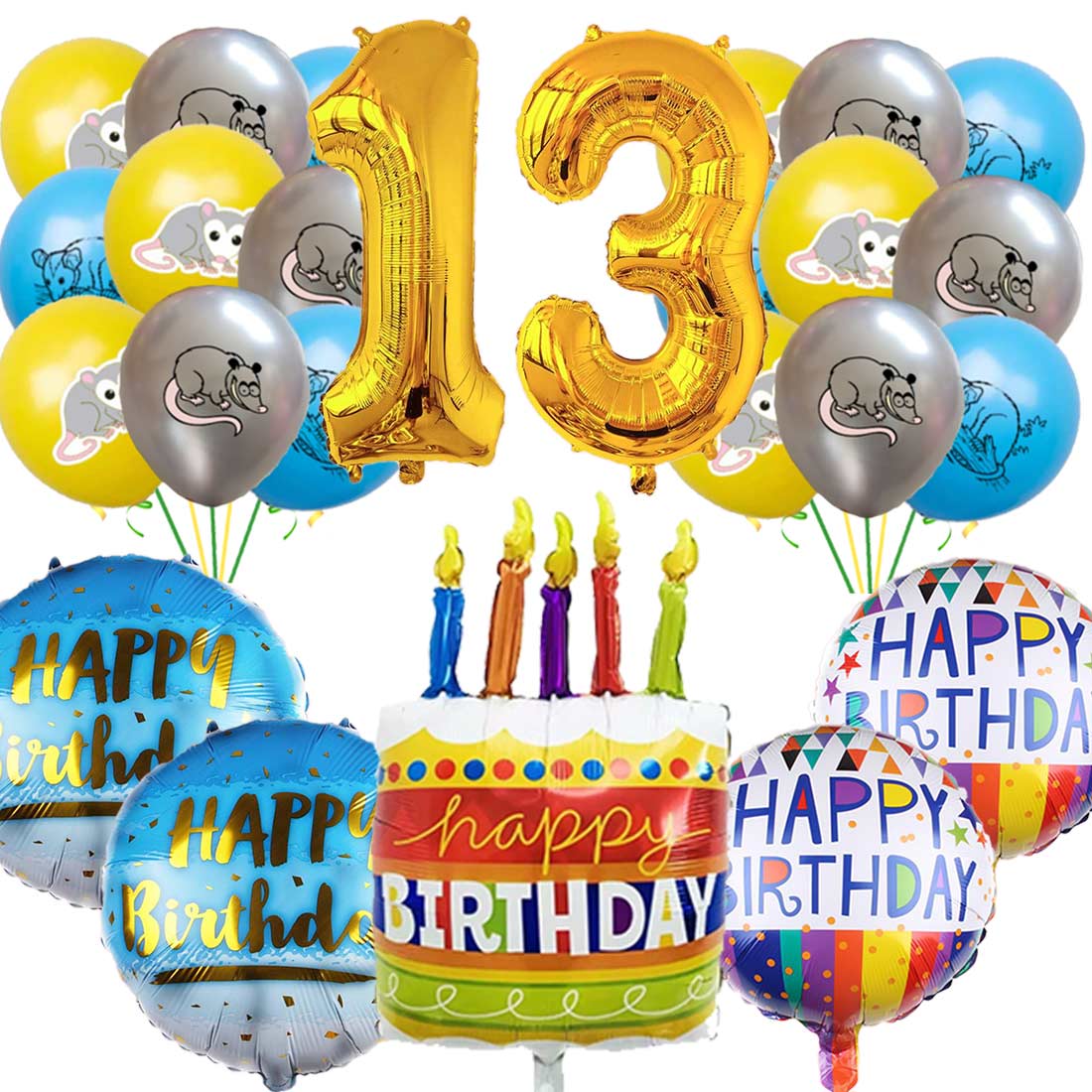 Opossum Balloons Party Supplies 13th Big Number Decorations Decor Kit ...