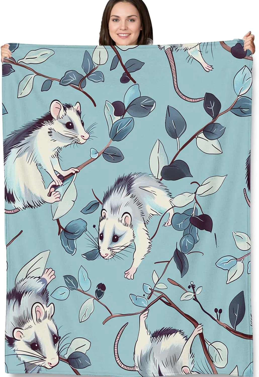 Opossum Blanket Gifts - Cute Opossum and Leaf Soft Fleece Throw ...