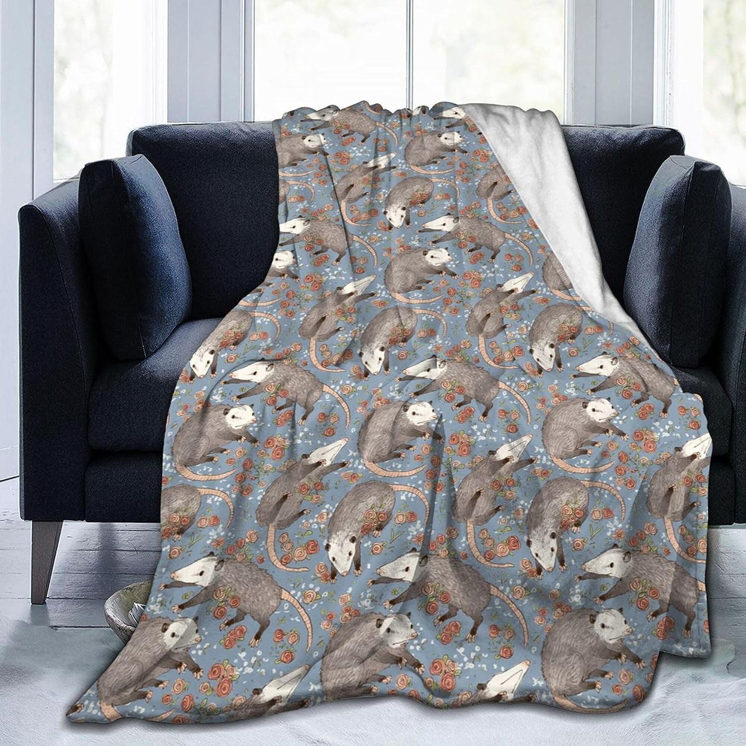 Opossum Blanket Possums Blanket Possum Gifts Blue Large Throw Blanket ...