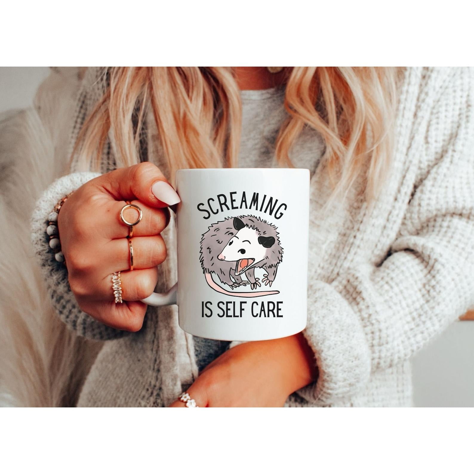 Opossum Ceramic Mug 11oz, Screaming is Self Care Funny Possum Mug Gift ...