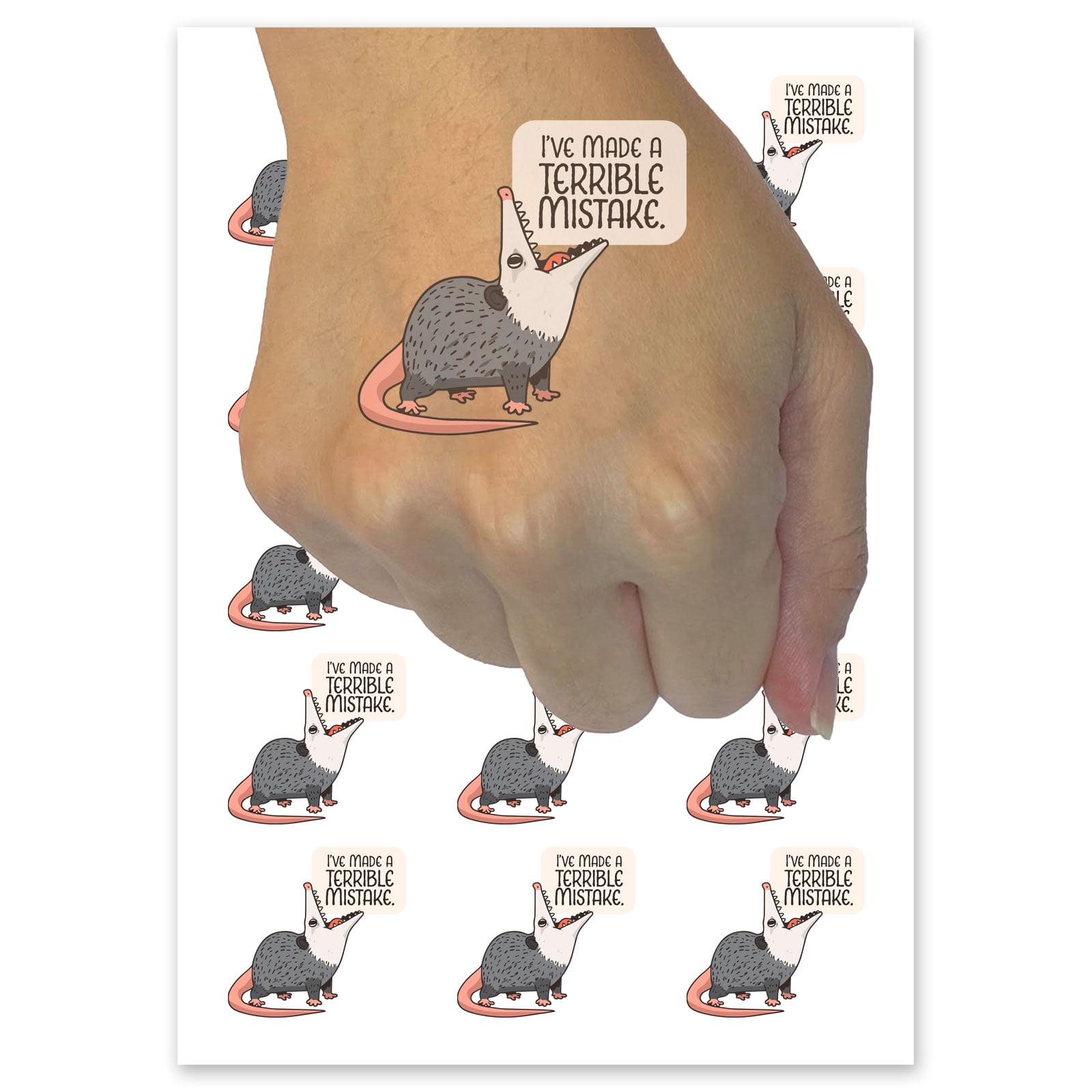 Opossum I've Made a Terrible Mistake Screaming Funny Temporary Tattoo Water Resistant Fake Body ...