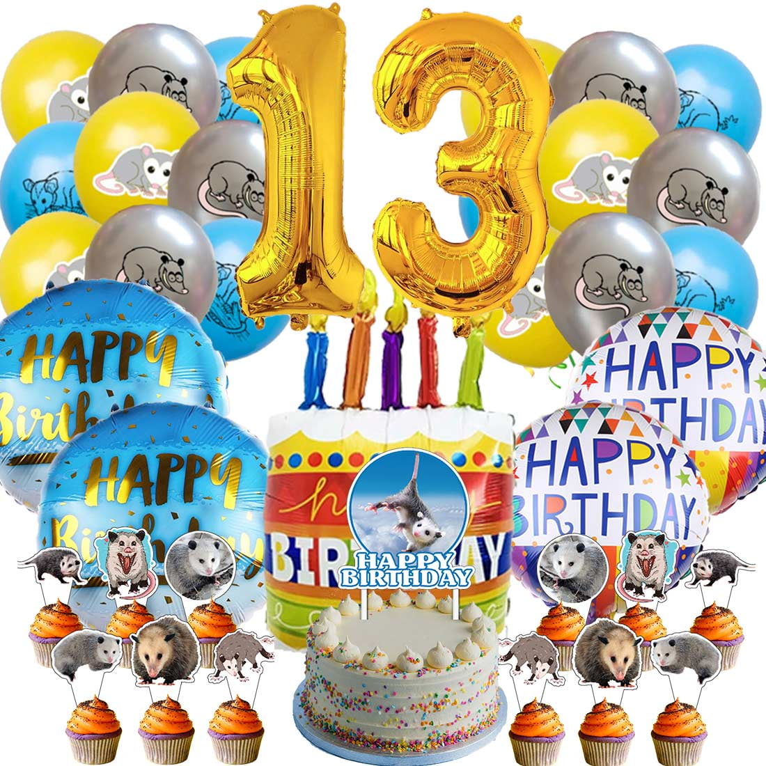 Opossum Party Supplies 13th Decor Kit Balloons Birthday Cake Topper ...
