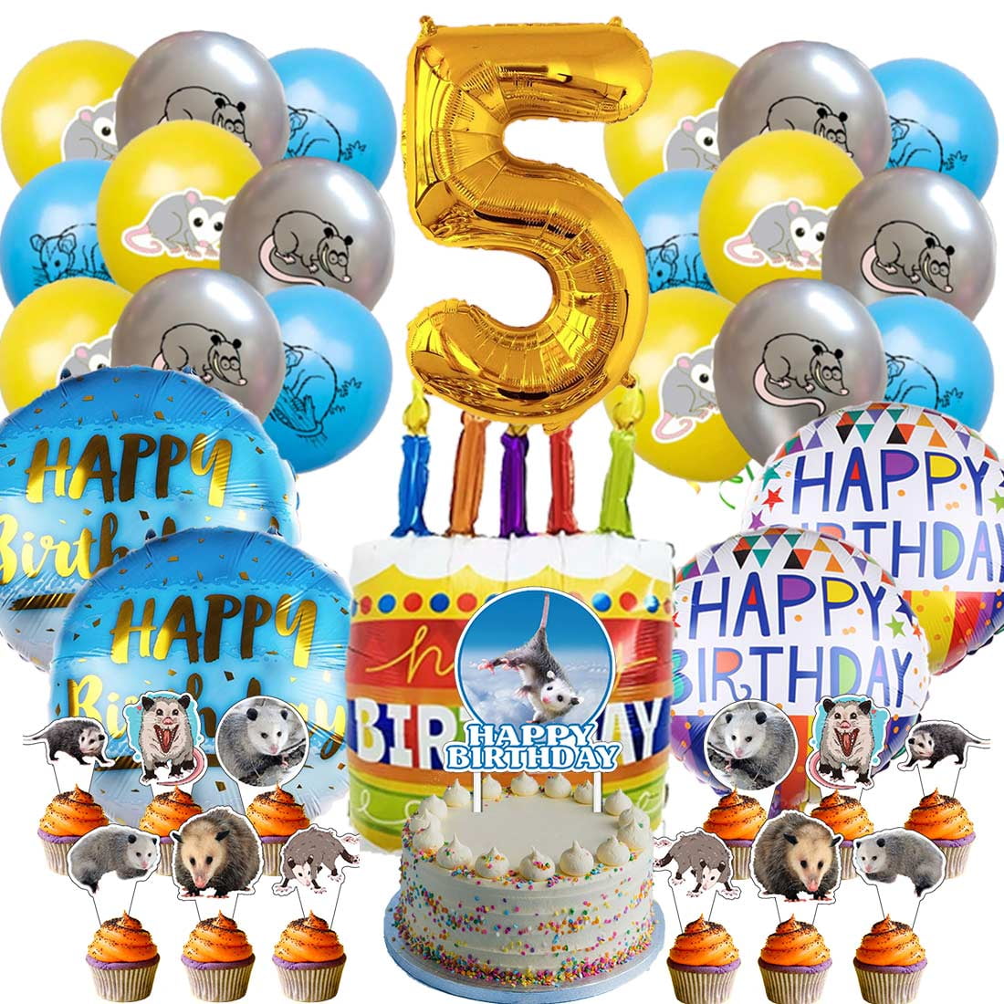 Opossum Party Supplies 5th Decor Kit Balloons Birthday Cake Topper ...