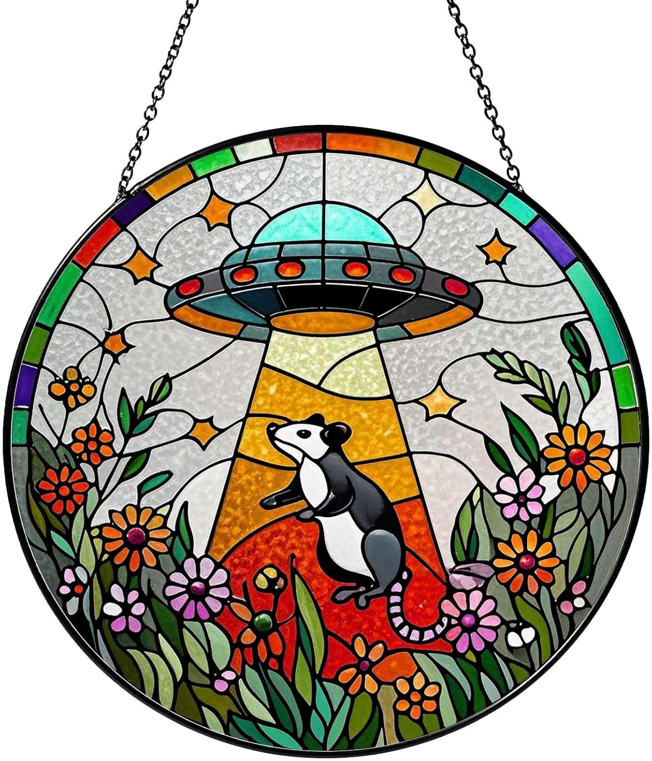 Opossum Wildflowers Sun Catcher Stained Glass Window Hanging for Women ...