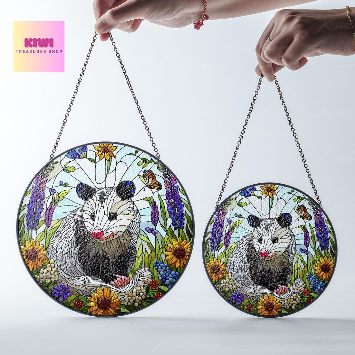 Opossum and wildflowers GLASS Suncatcher Hanging, Cute opossum, opossum ...