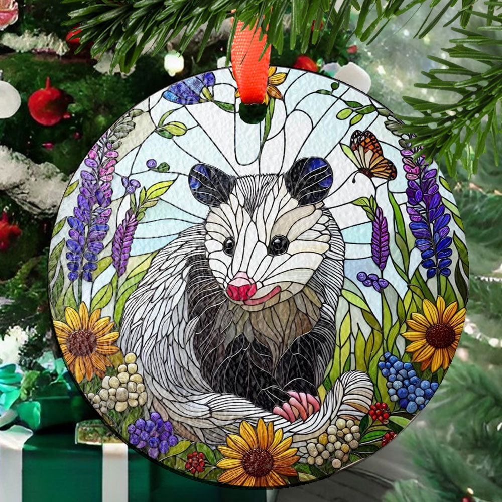 Opossum and wildflowers GLASS Suncatcher Hanging, Cute opossum, opossum ...