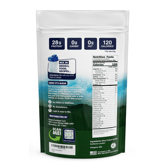 Grass Fed Whey Protein Isolate Powder, Unflavored, 28g Protein, 1 lb ...