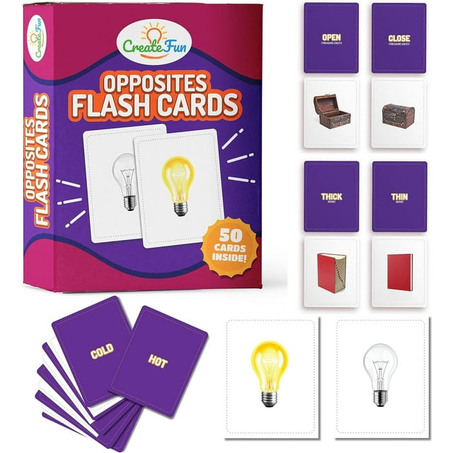 Opposites Matching Flash Cards Game | 50 Matching Educational Photo ...