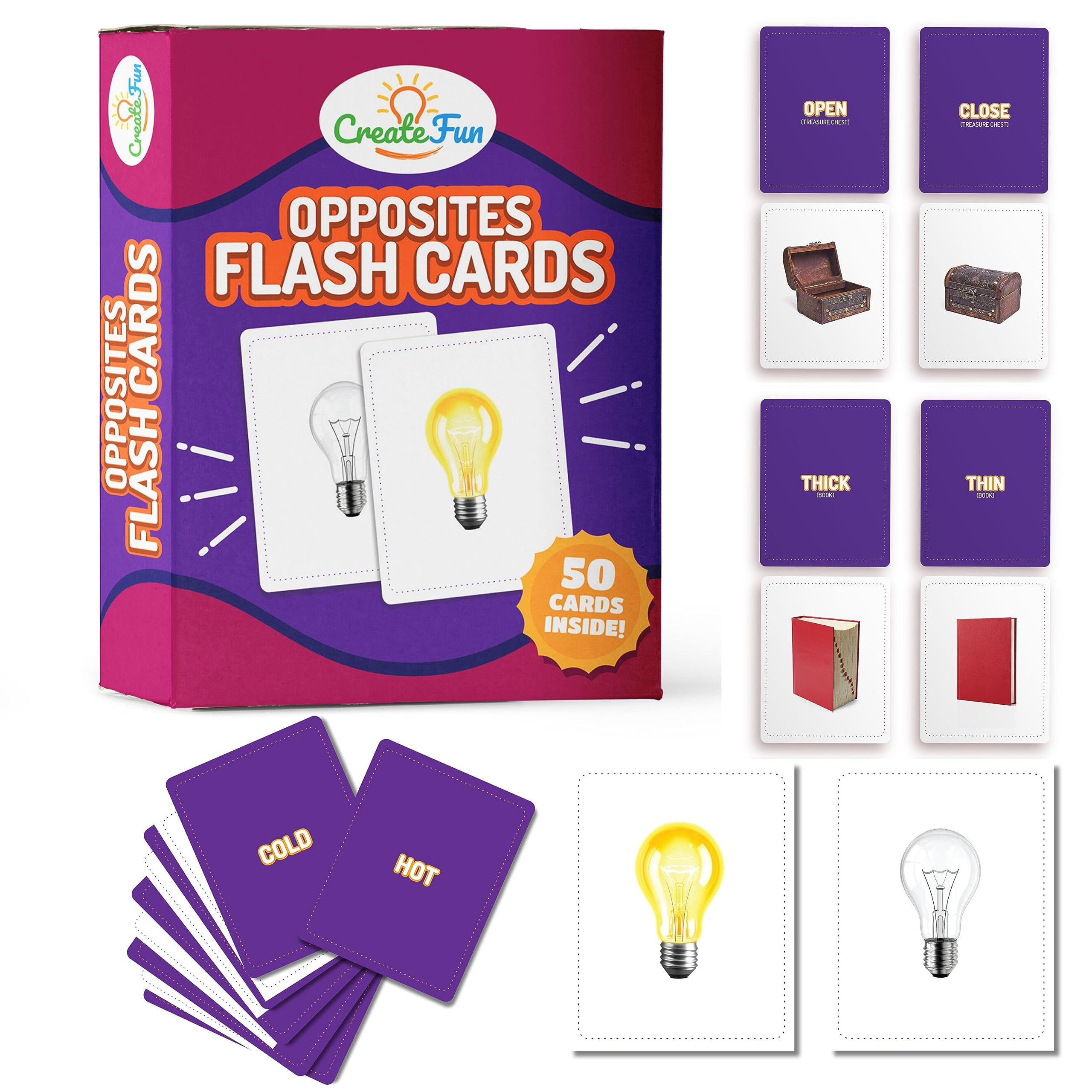 Opposites Matching Flash Cards Game | 50 Matching Educational Photo ...