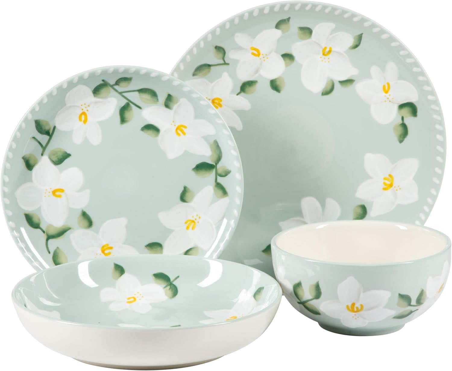 Oprah's Favorite Things - Magnolia Bloom 16 Piece Double Bowl Hand ...