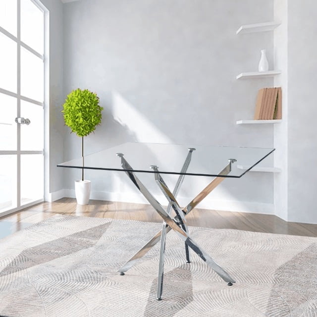 Opspring 36" Square Clear Dining Table, Tempered Glass Table, Modern ...